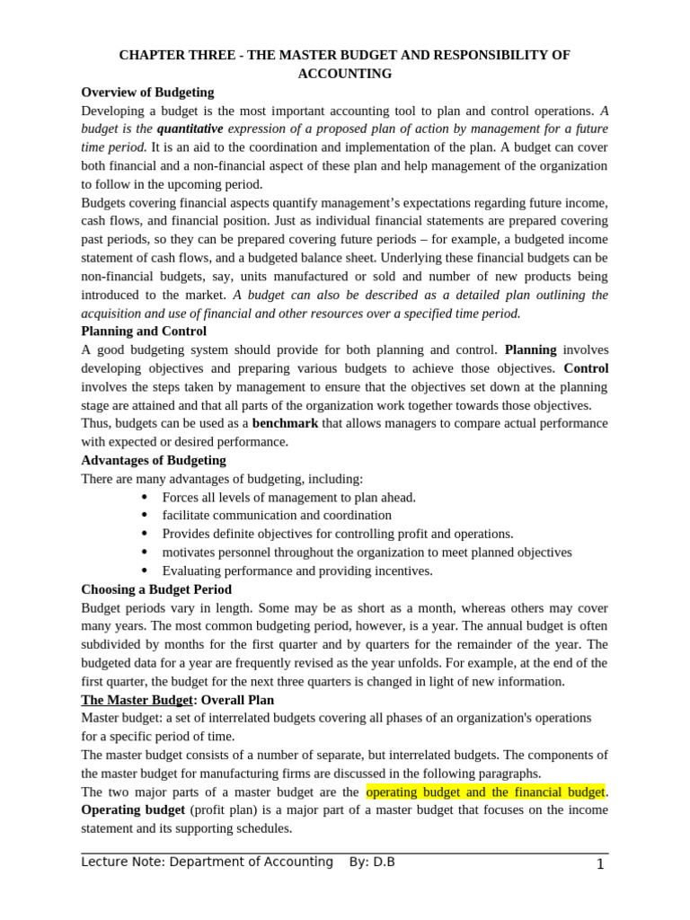 Final Step in Master Budget Creation | PDF | Budget | Expense