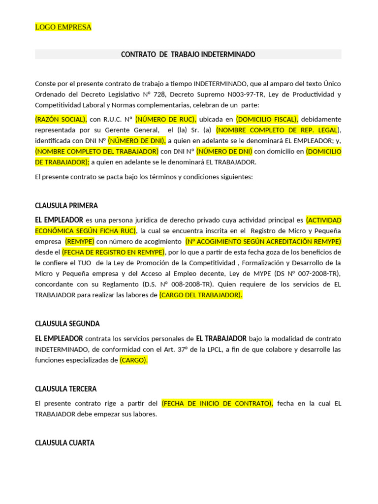 Contrato de Trabajo Indeterminado | PDF | Derecho laboral | Justicia