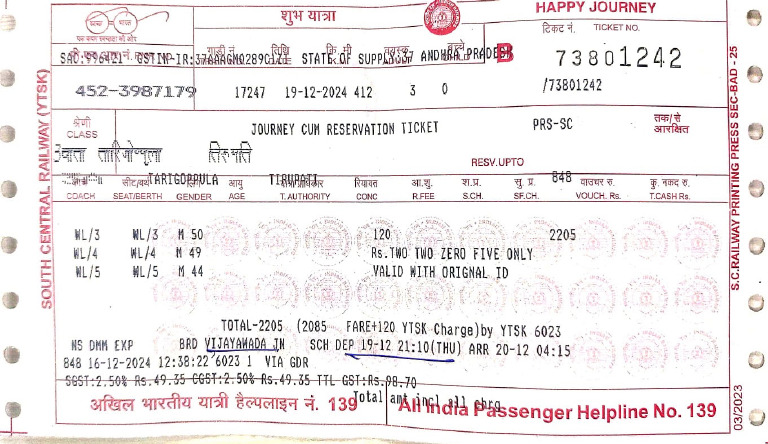 Train Ticket Return From Vijayawada | PDF