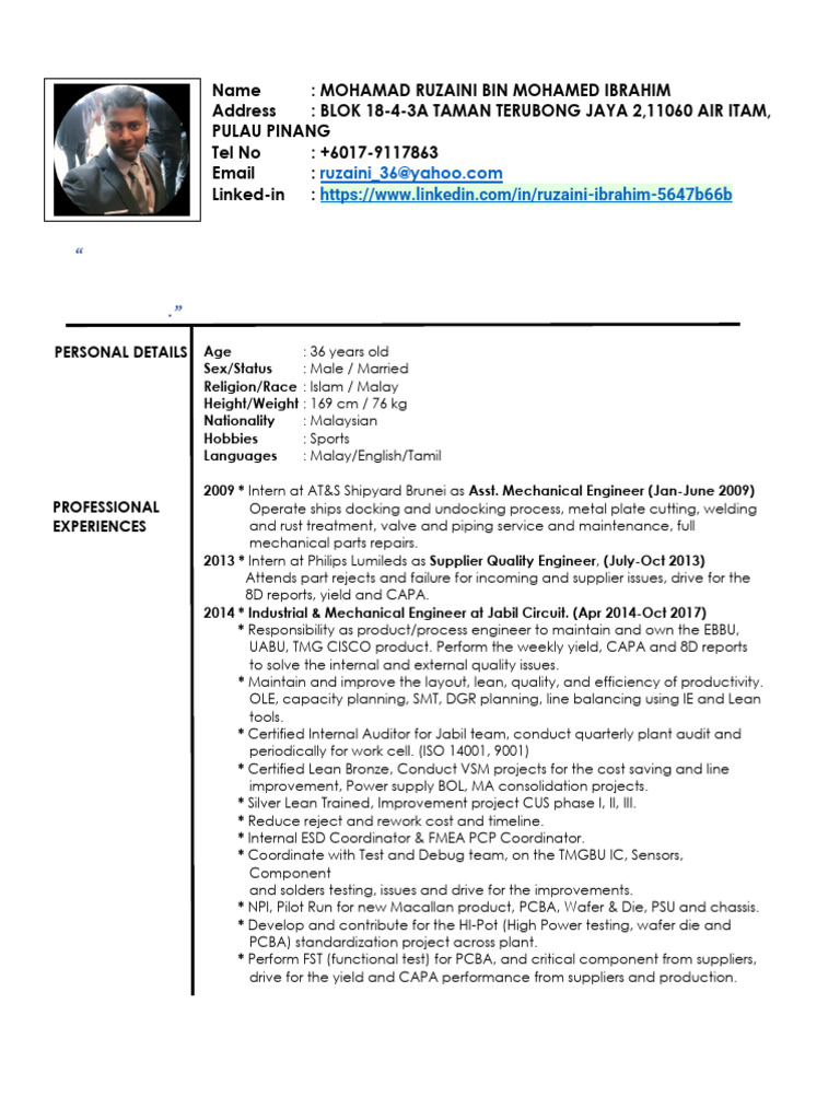 Resume Mohamad Ruzaini 2024-Rev 1 | PDF | Logistics | Printed Circuit Board
