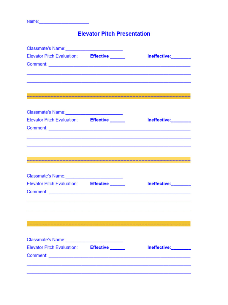 Elevator Pitch Evaluation Template | PDF