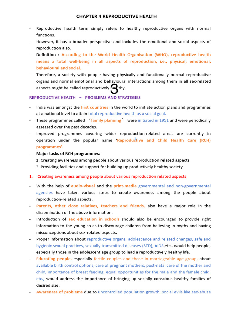 Ch 3 Reproductive Health | PDF | Sexually Transmitted Infection | In ...
