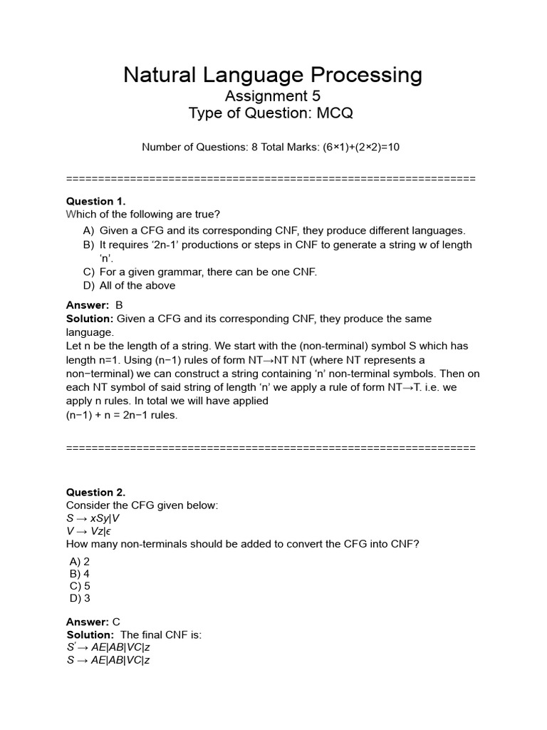 NPTEL NLP Assignment 5 | PDF | Metalogic | Theoretical Computer Science