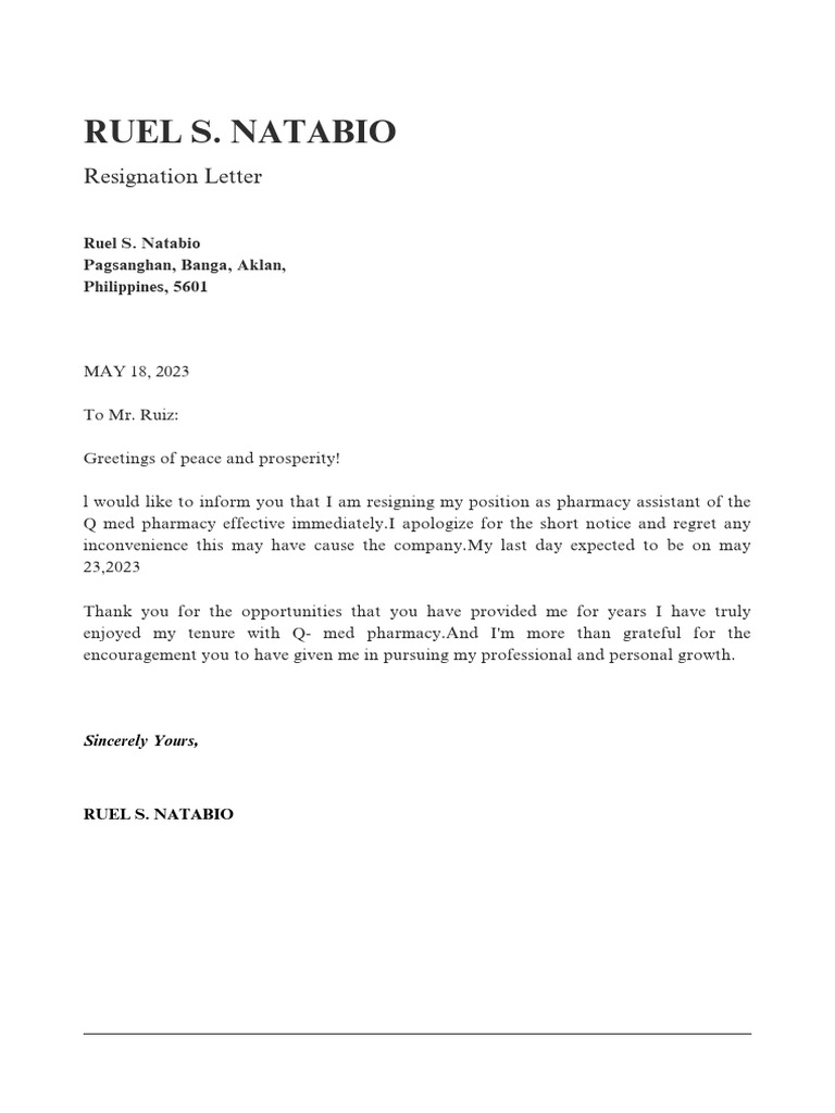 Ruel Resignation Letter PDF | PDF
