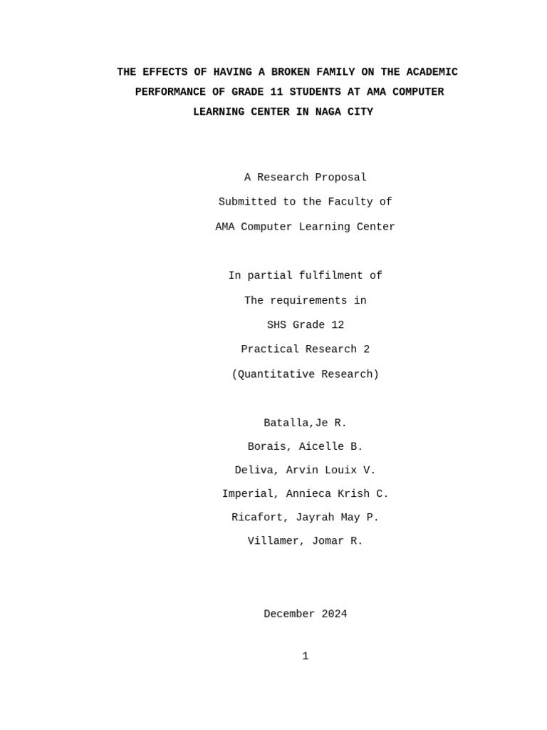 Impact of Broken Families on Grade 11 Academics | PDF | Survey ...
