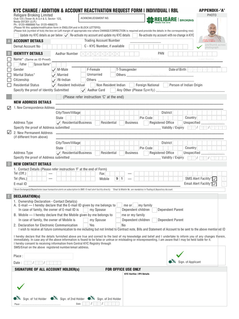Kyc Change / Addition & Account Reactivation Request Form - Individual ...
