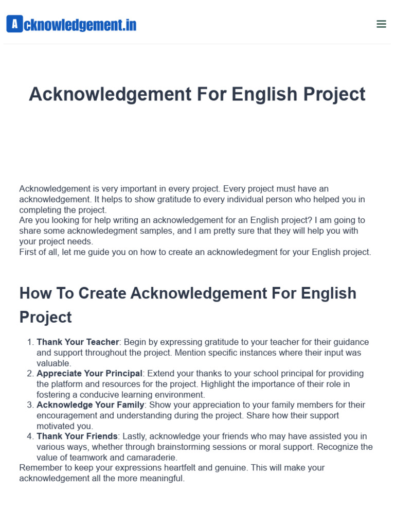 Acknowledgement For English Project | PDF | Gratitude | Learning