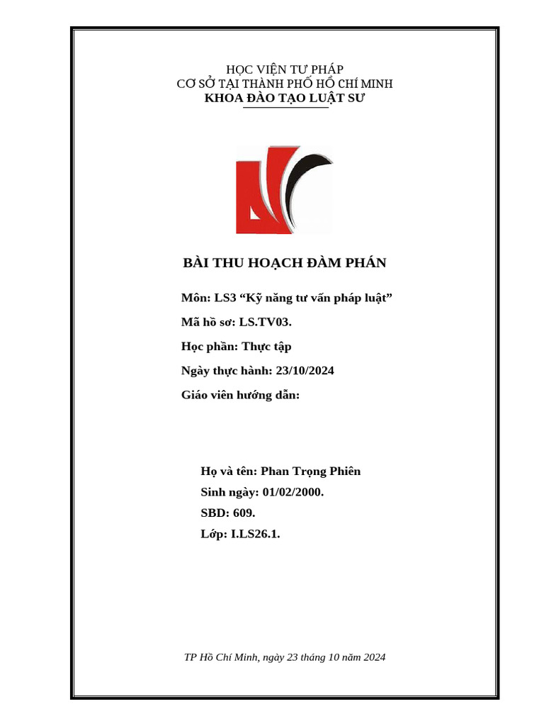 BAI THU HOACH ĐÀM PHÁN TH2 -HS03 | PDF