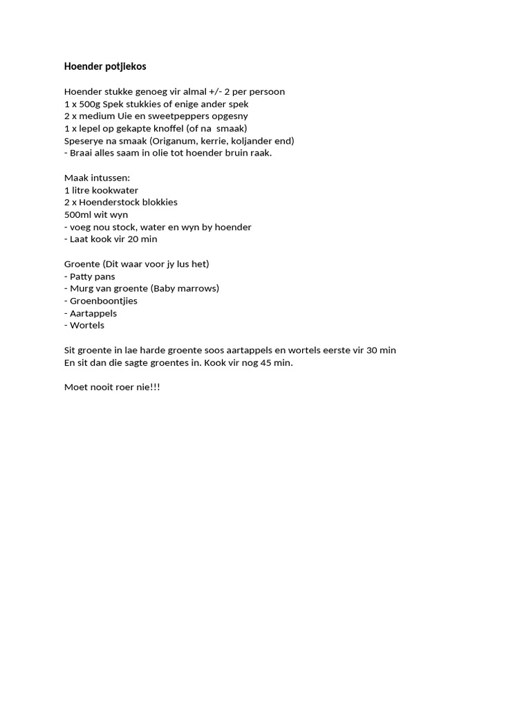 Hoender Potjiekos | PDF