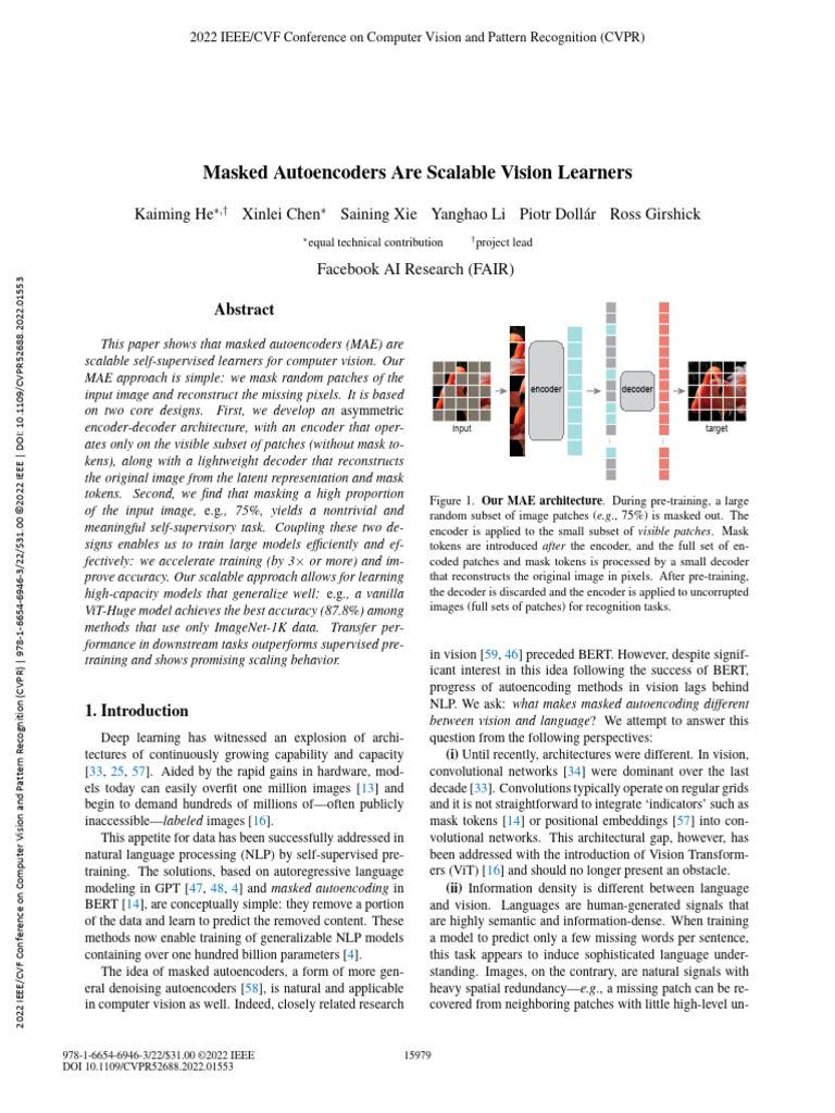 Masked Autoencoders Are Scalable Vision Learners | PDF | Artificial Intelligence | Intelligence ...