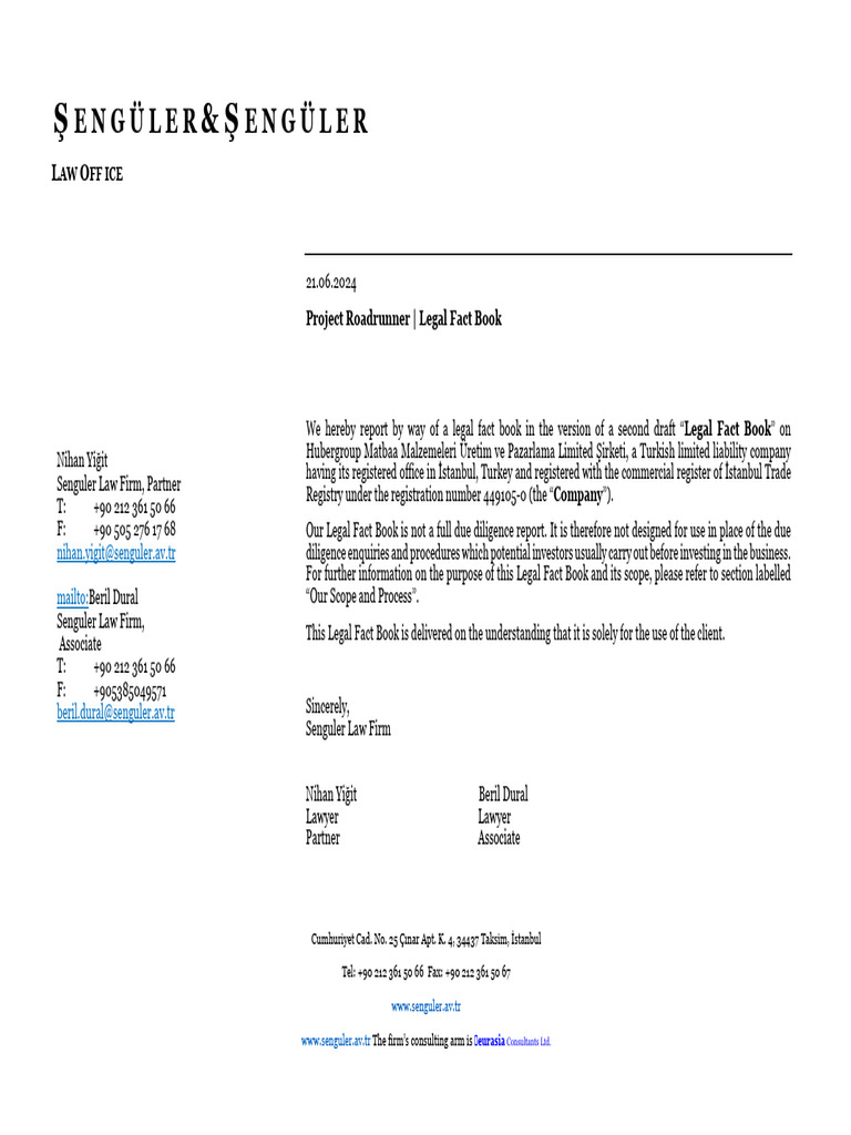 Project Roadrunner - Legal Fact Book Turkey (Draft SS 2024-06-21) | PDF ...