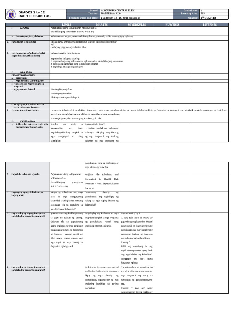 DLL - Esp 5 - Q4 - W1 | PDF