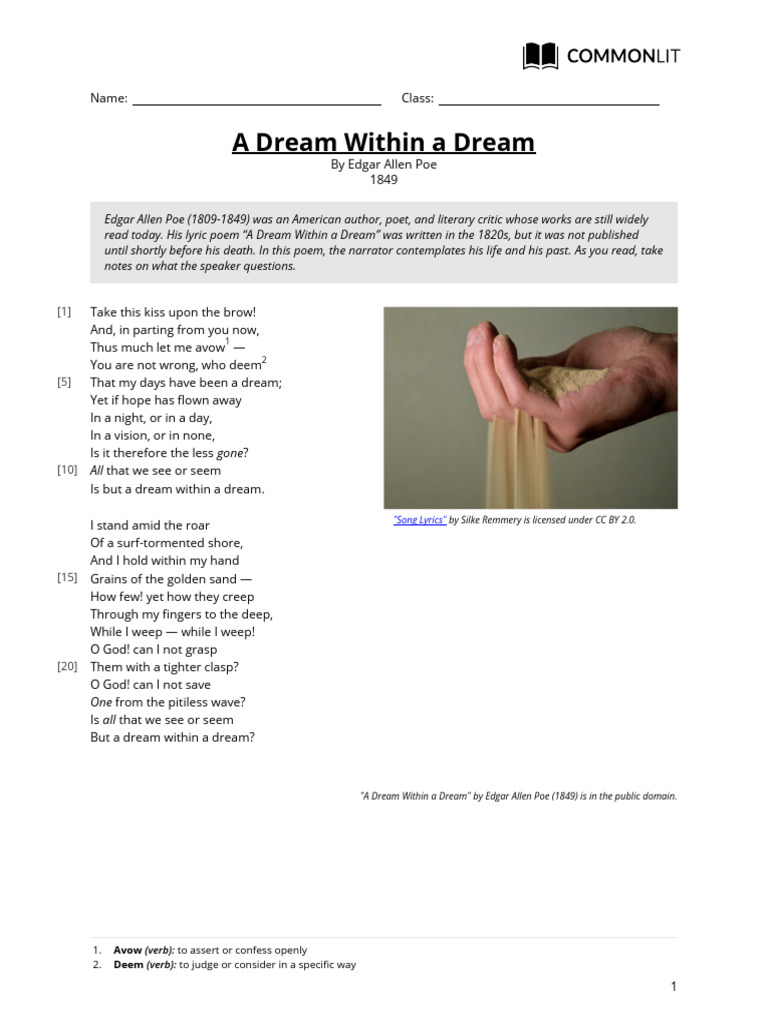 Edgar Allan Poe's "A Dream Within a Dream" | PDF | Poetry