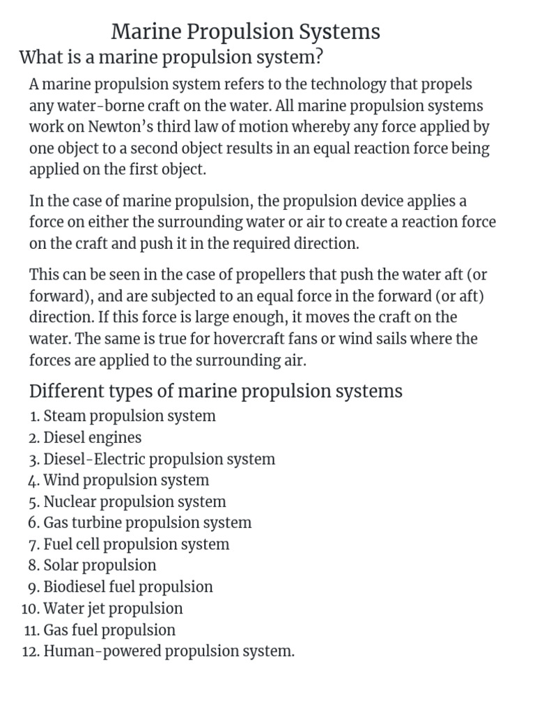 Types of Marine Propulsion Systems | PDF | Marine Propulsion | Engines