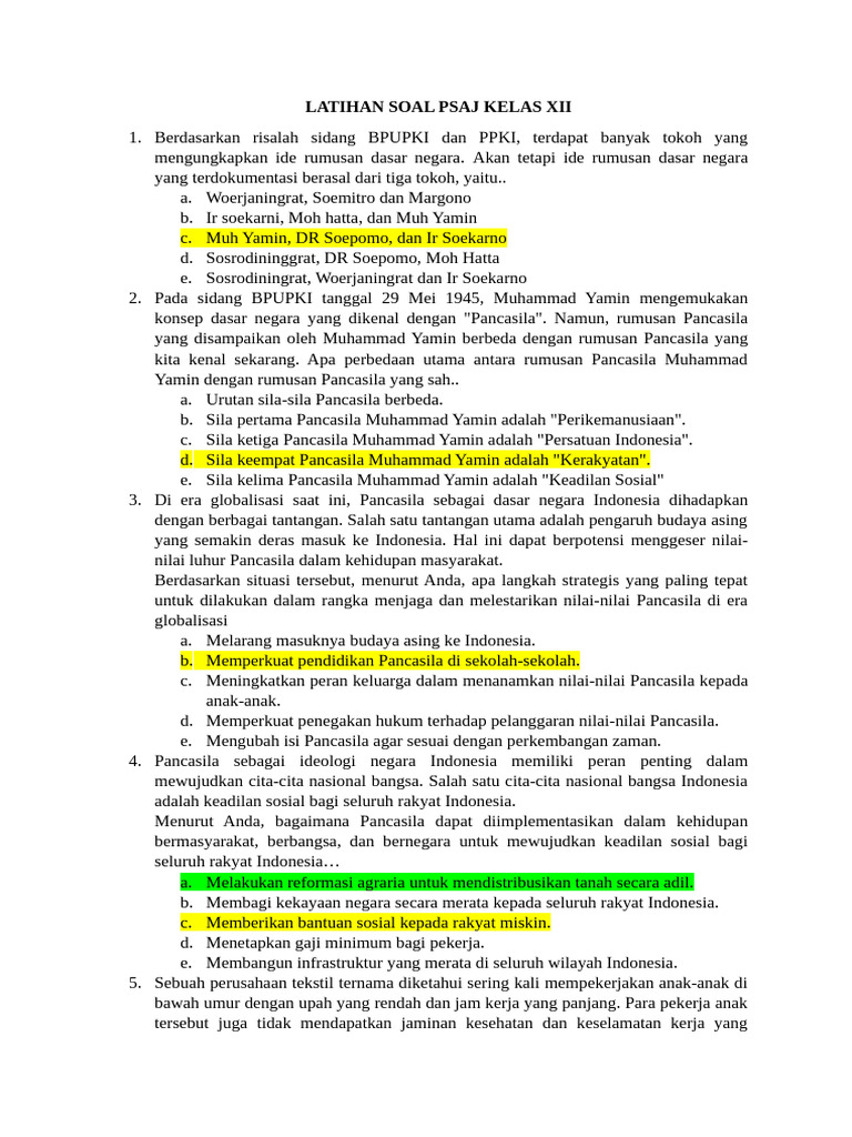 LATIHAN SOAL PSAJ KELAS XII Jawaban | PDF