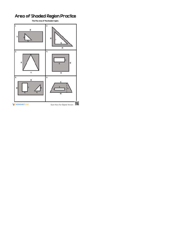 Area of Shaded Portion Worksheet | PDF