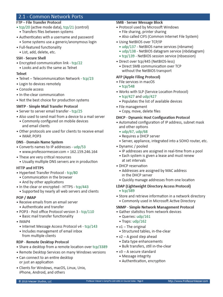 CompTIA A+ 220-1001 Core 1 Course Notes by Professor Messers - 016-018 ...