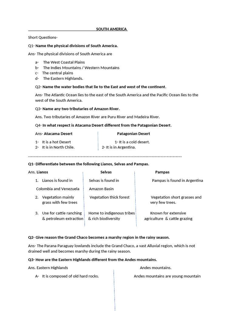 Class 6 - Geo South America | PDF | South America | Amazon River