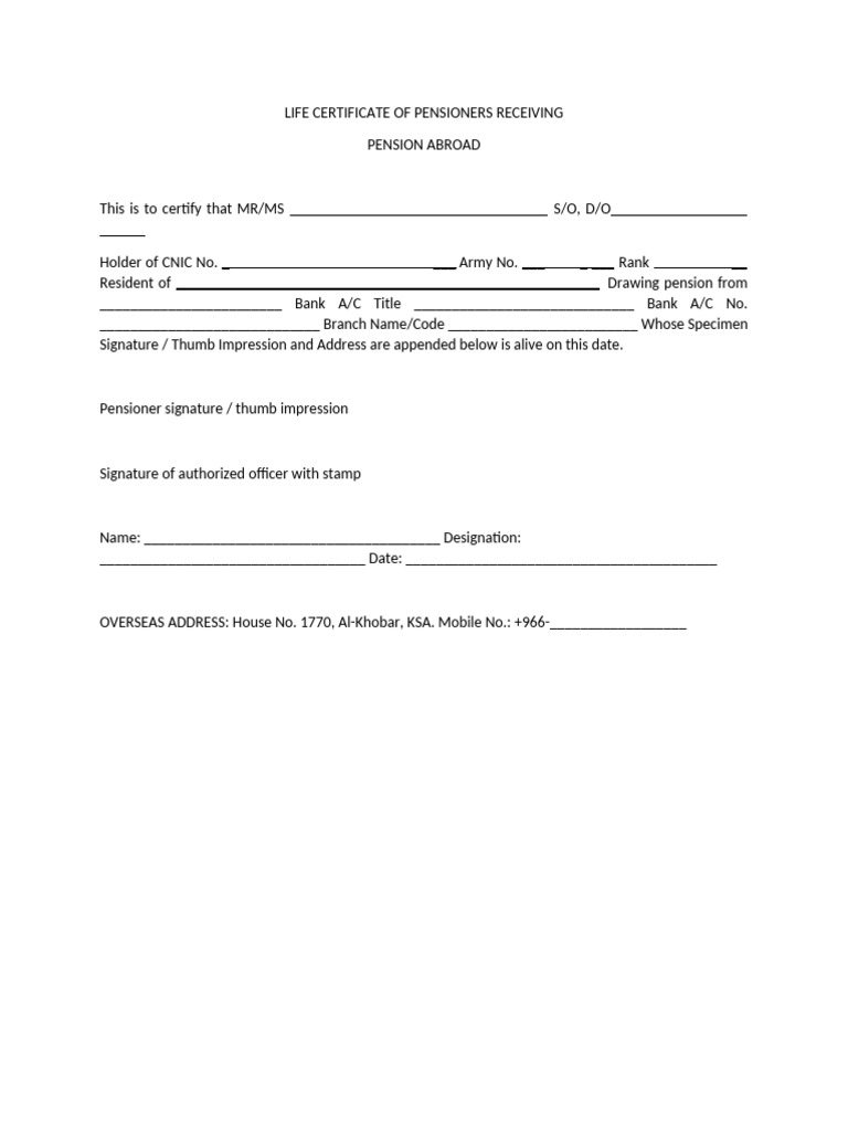 Life Certificate of Pensioners Receiving | PDF