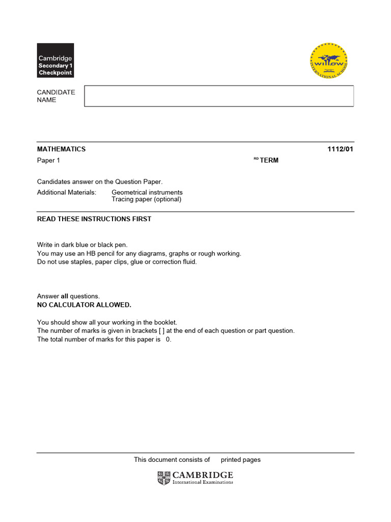 GR 9 Maths P1 Mid Term Exam 3RD Term 2019 | PDF