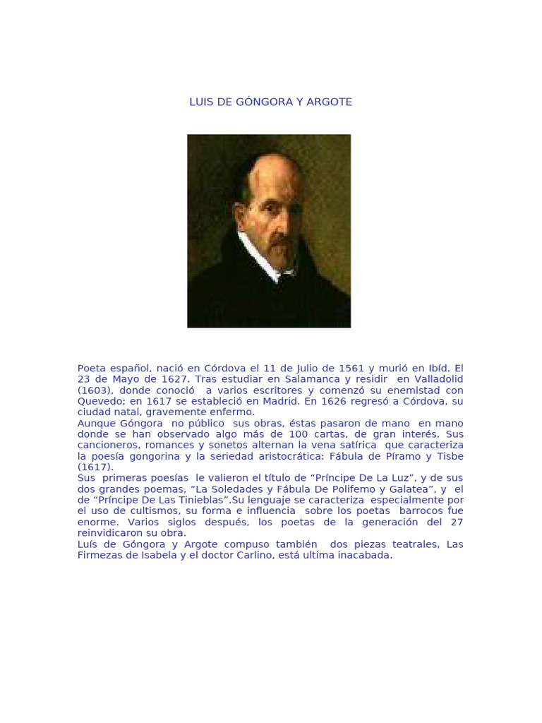 Luis de Góngora: Vida y Obras | PDF