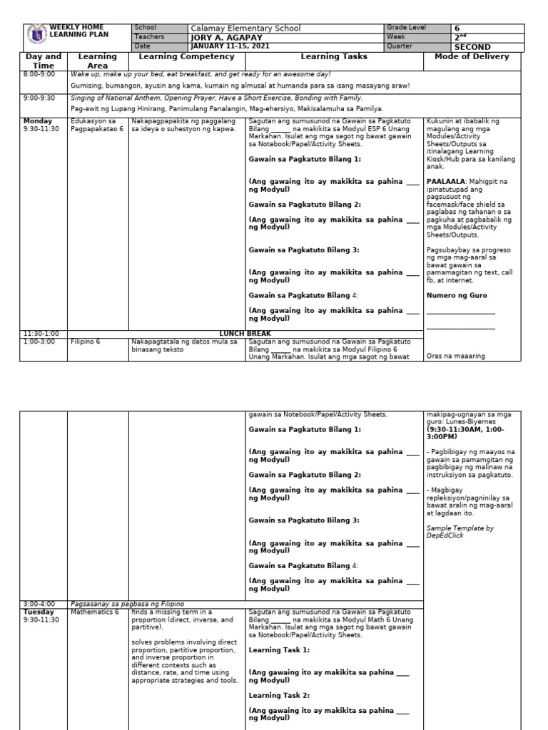WHLP - Grade 6 (Q1 Week 2) | PDF