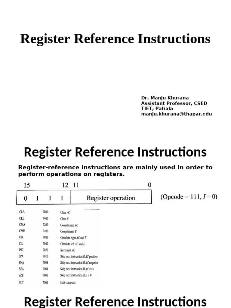 Register Reference Instructions | PDF