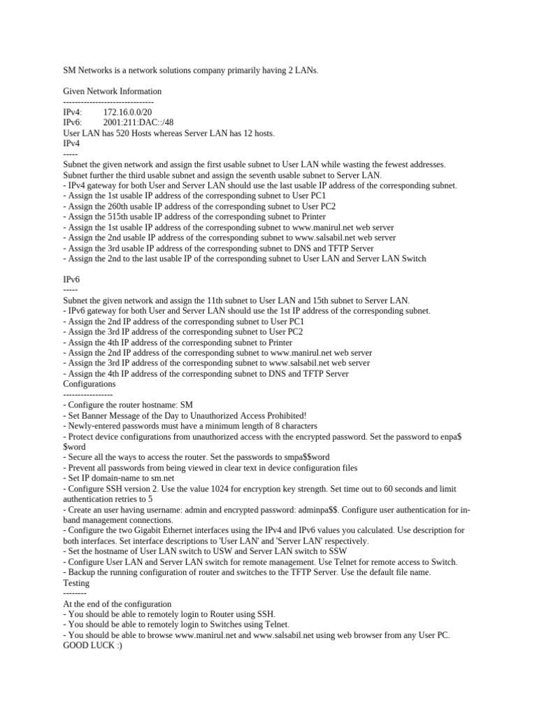 SM Networks Is A Network Solutions Company Primarily Having 2 LANs ...