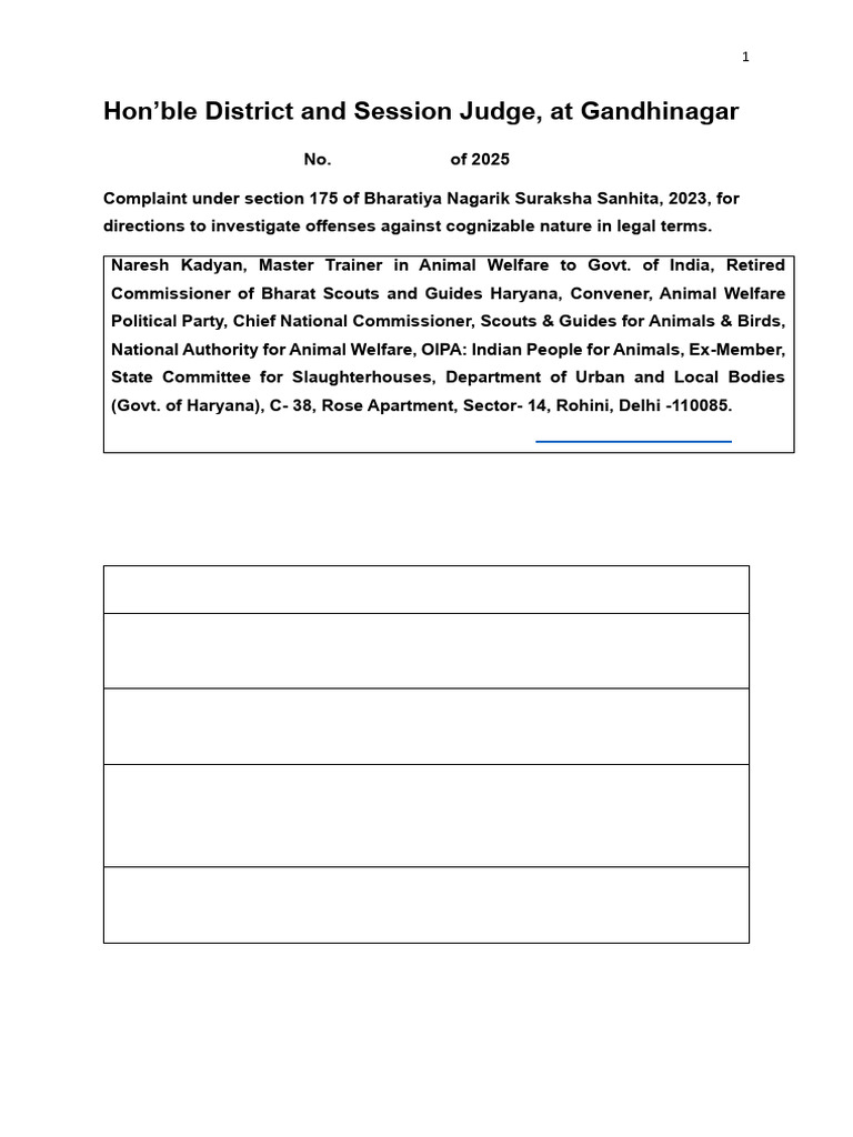 Complaint Under Section 175 of Bharatiya Nagarik Suraksha Sanhita, 2023 ...