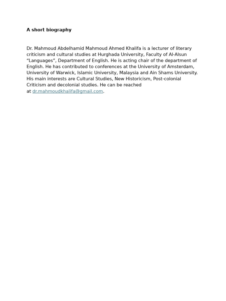 Biography of Dr. Mahmoud Ahmed | PDF