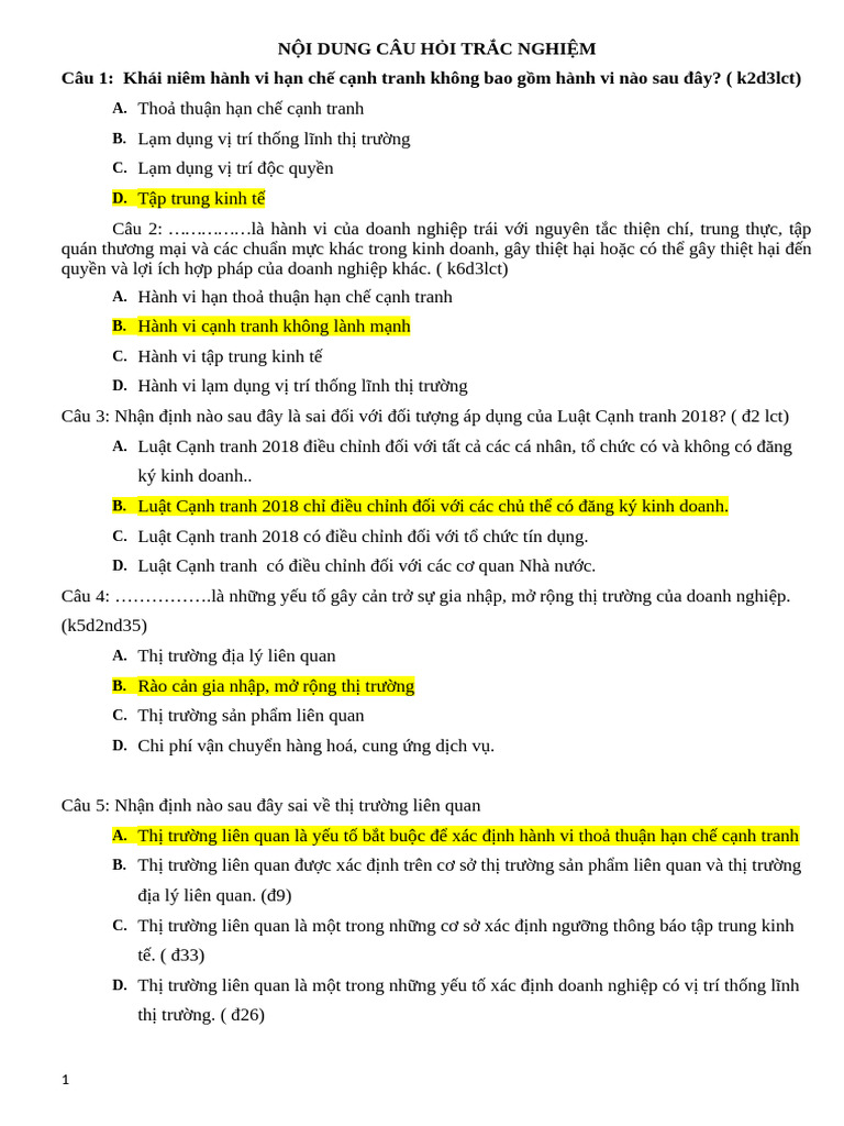 Trac Nghiem, Luat Canh Tranh | PDF