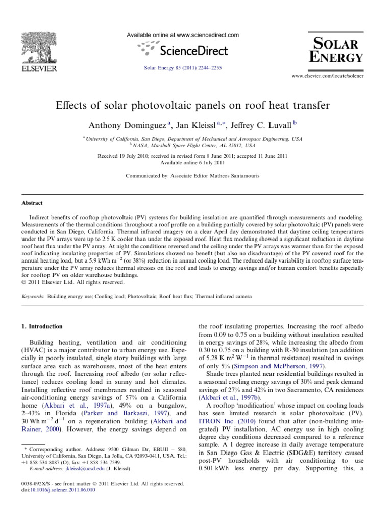 Solar PV Panels and Roof Heat Transfer | PDF | Photovoltaics | Heat ...