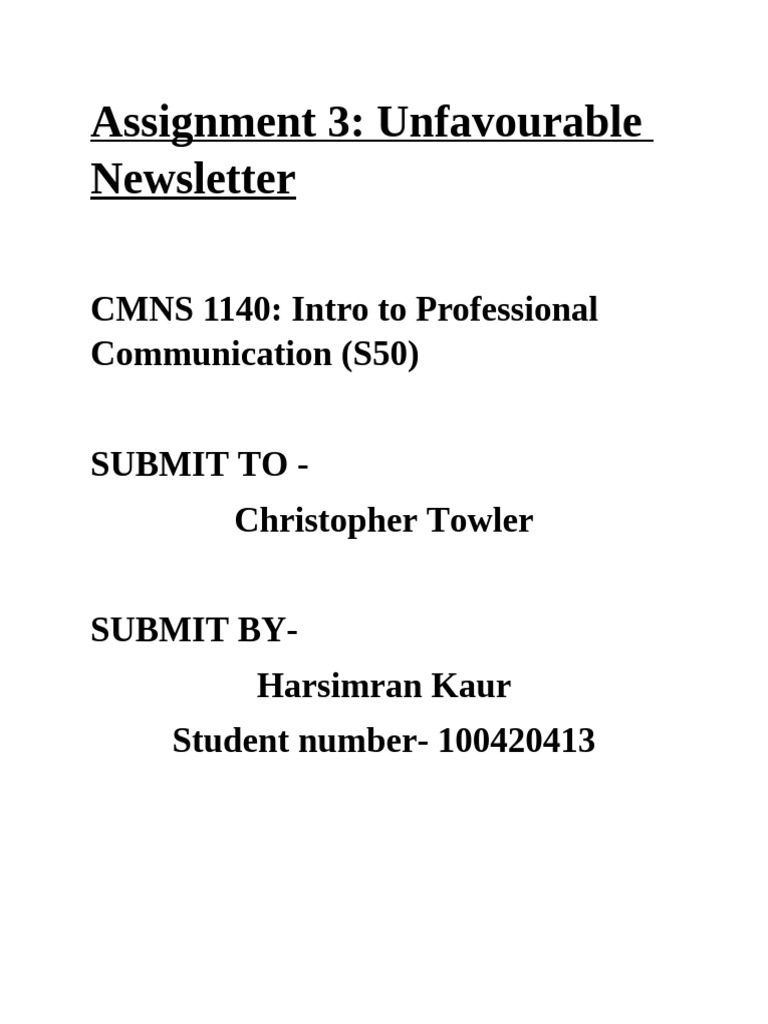 Assignment 3 CMNS1140 S50 unfortunate newsletter(2) | PDF