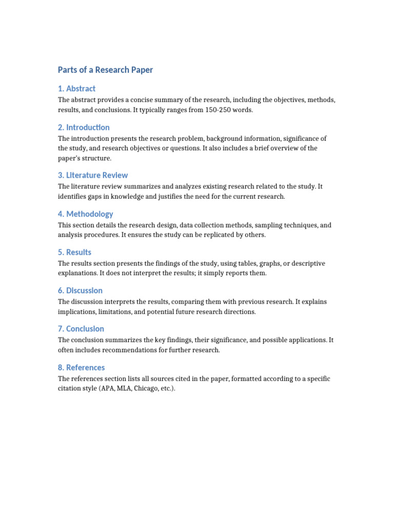 Parts of Research Paper | PDF