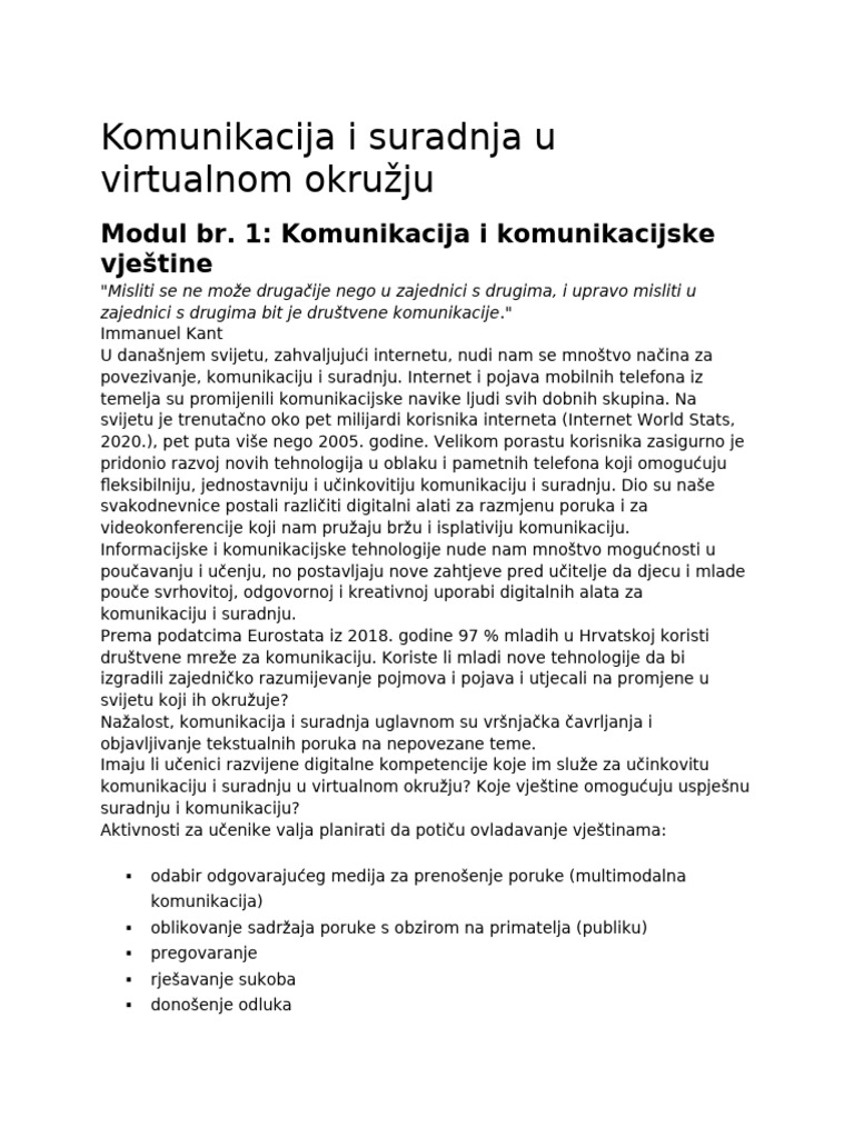Komunikacija I Suradnja U Virtualnom Okružju | PDF