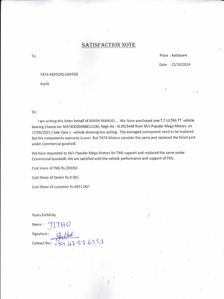 Satisfaction Note | PDF