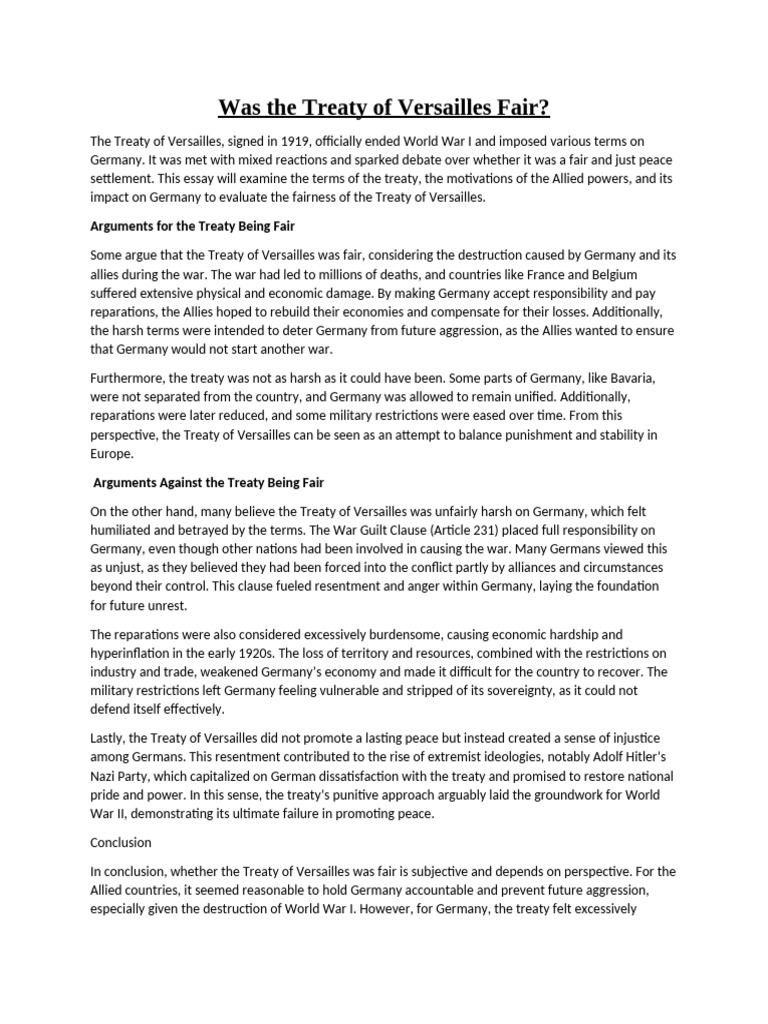 Was The Treaty of Versailles Fair | PDF | Weimar Republic | Treaty Of ...