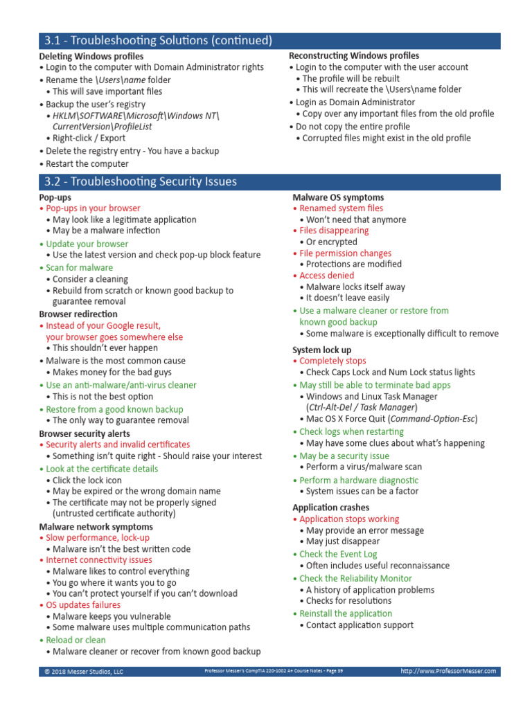 CompTIA A+ 220-1001 Core 1 Course Notes by Professor Messers - 112-114 ...