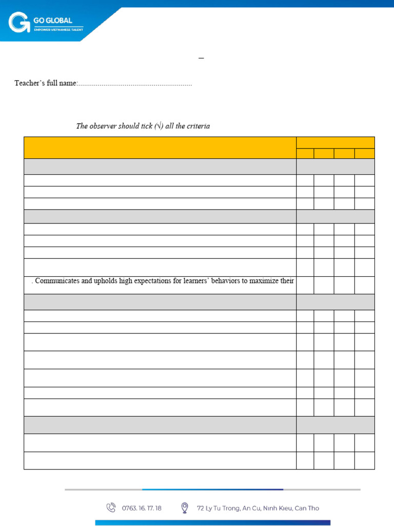 Observation Form for STEAM English Teaching | PDF | Learning | Teaching ...