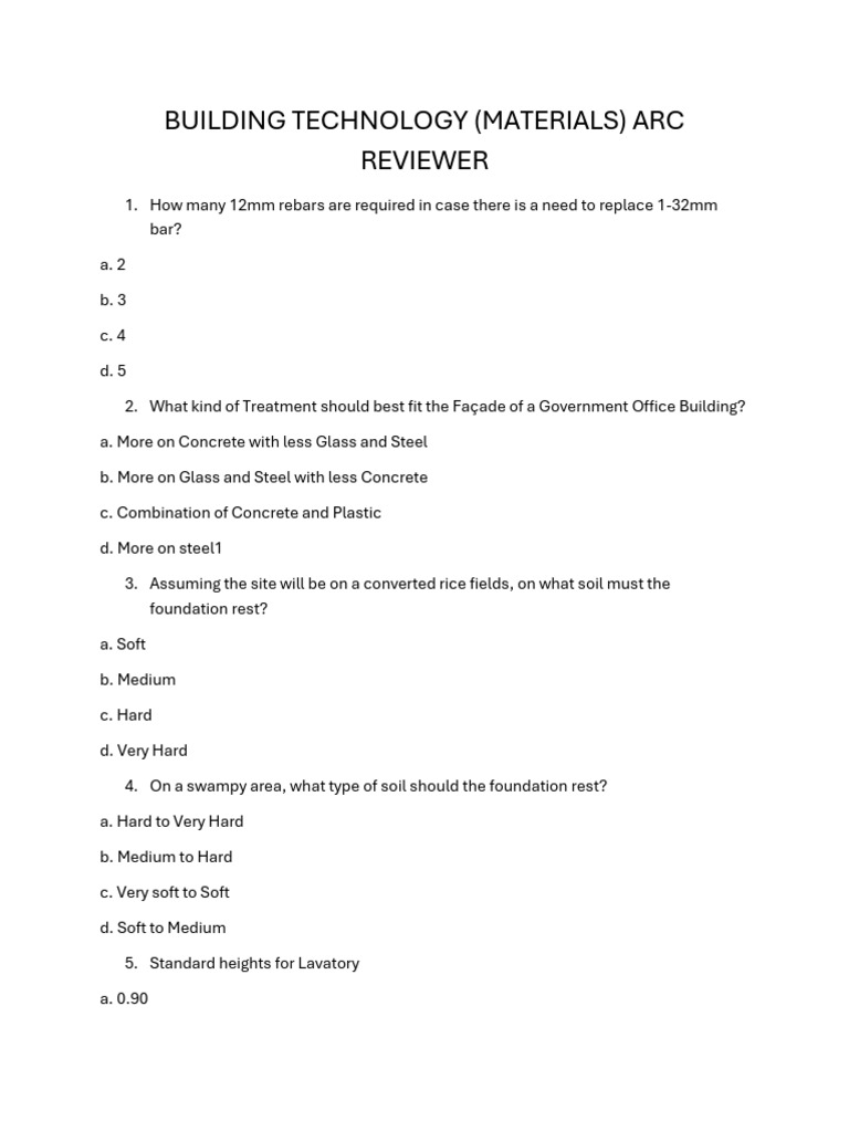 Building Technology Reviewer Guide | PDF | Paint | Concrete