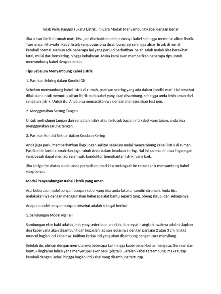 Cara Menyambung Kabel | PDF