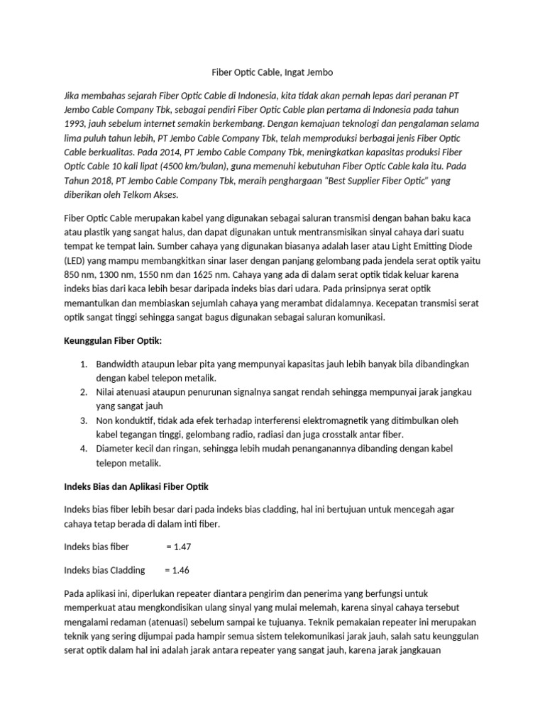 3 Sejarah Fiber Optic Di Indonesia | PDF
