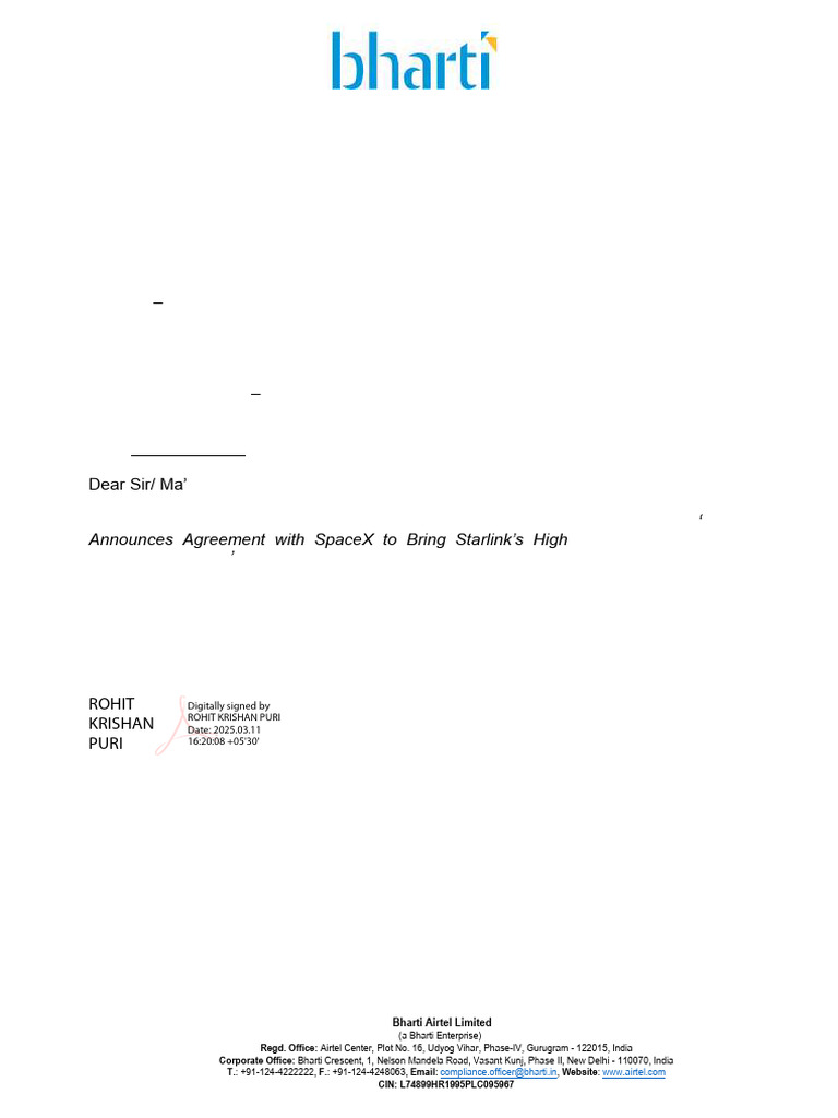 Airtel Partners with SpaceX for Starlink | PDF | Space X | Information ...