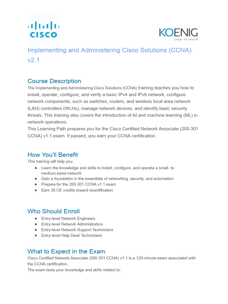 Implementing and Administering Cisco Solutions (CCNA) v2.1: Course Description | PDF | Cisco ...