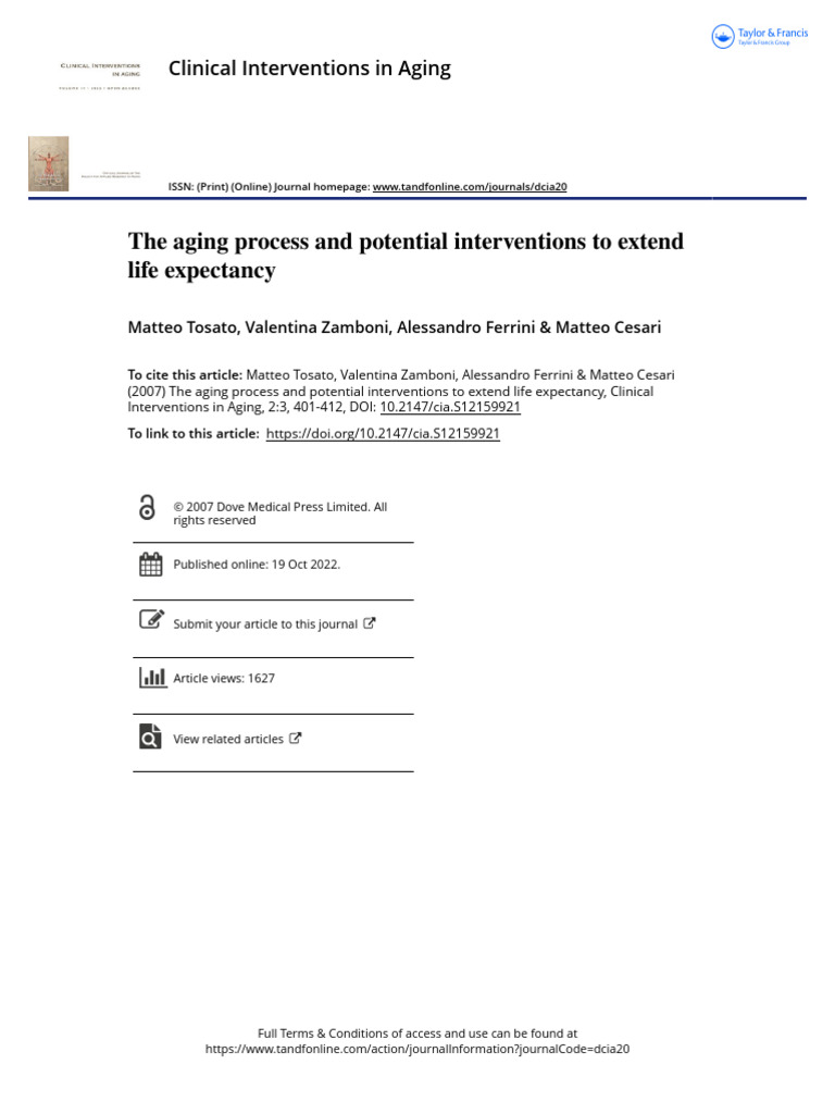The Aging Process and Potential Interventions To Extend Life Expectancy ...