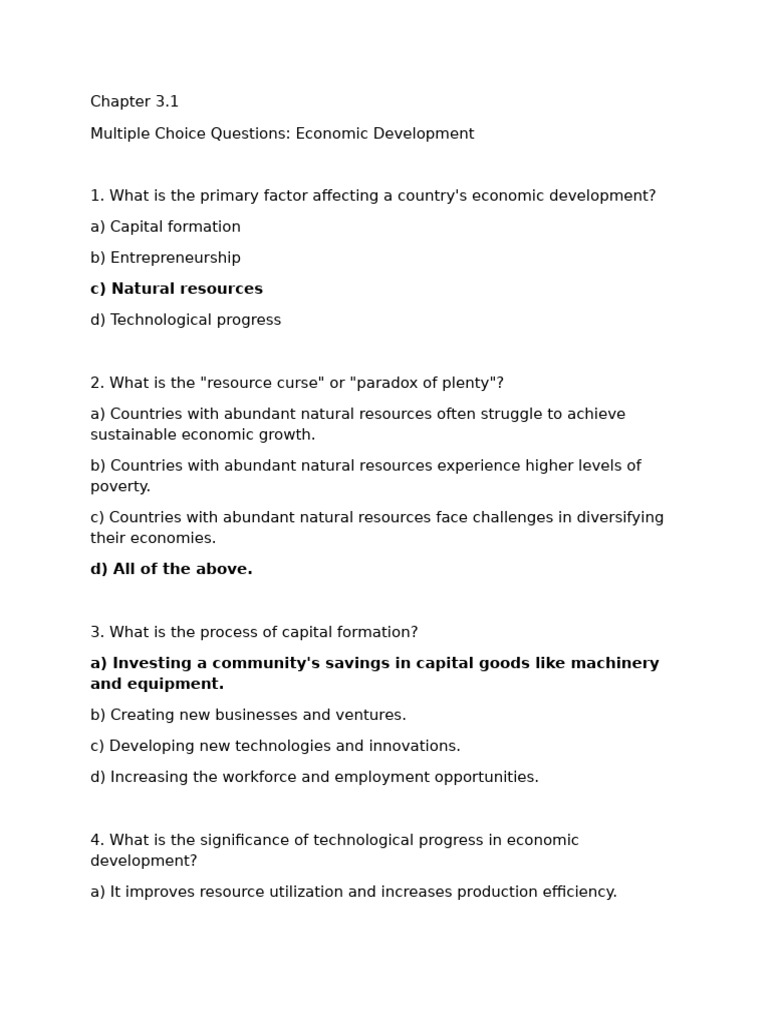 Economic Development MCQs Explained | PDF | Economic Growth ...