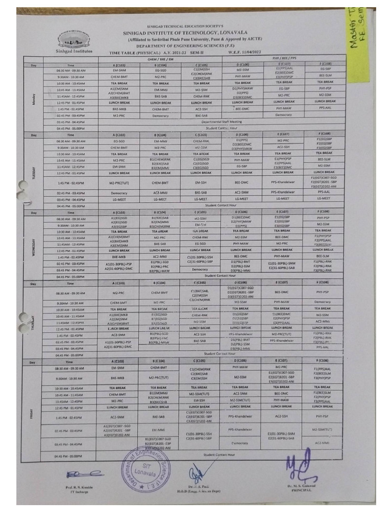 Fe Master Time Table Sem-II 2021-22 | PDF