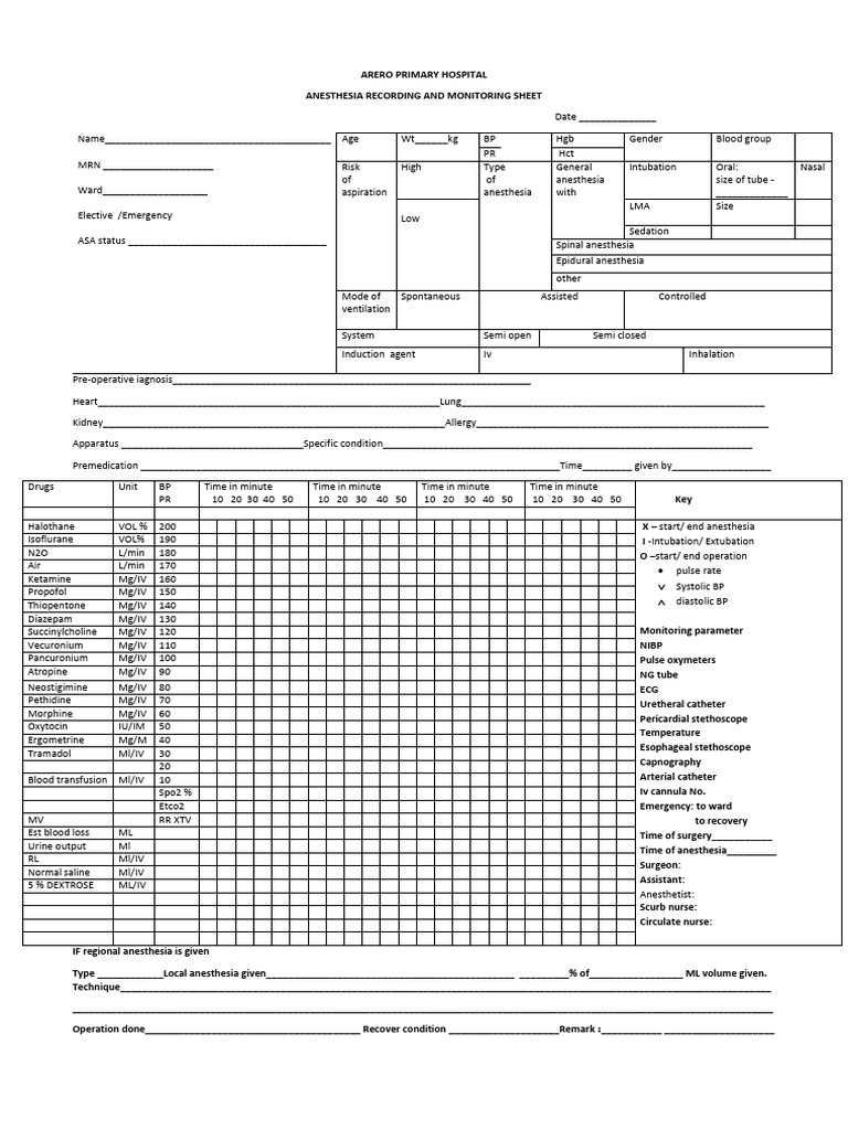 Anensthesia Record Sheet | PDF | Anesthesia | Medical Treatments