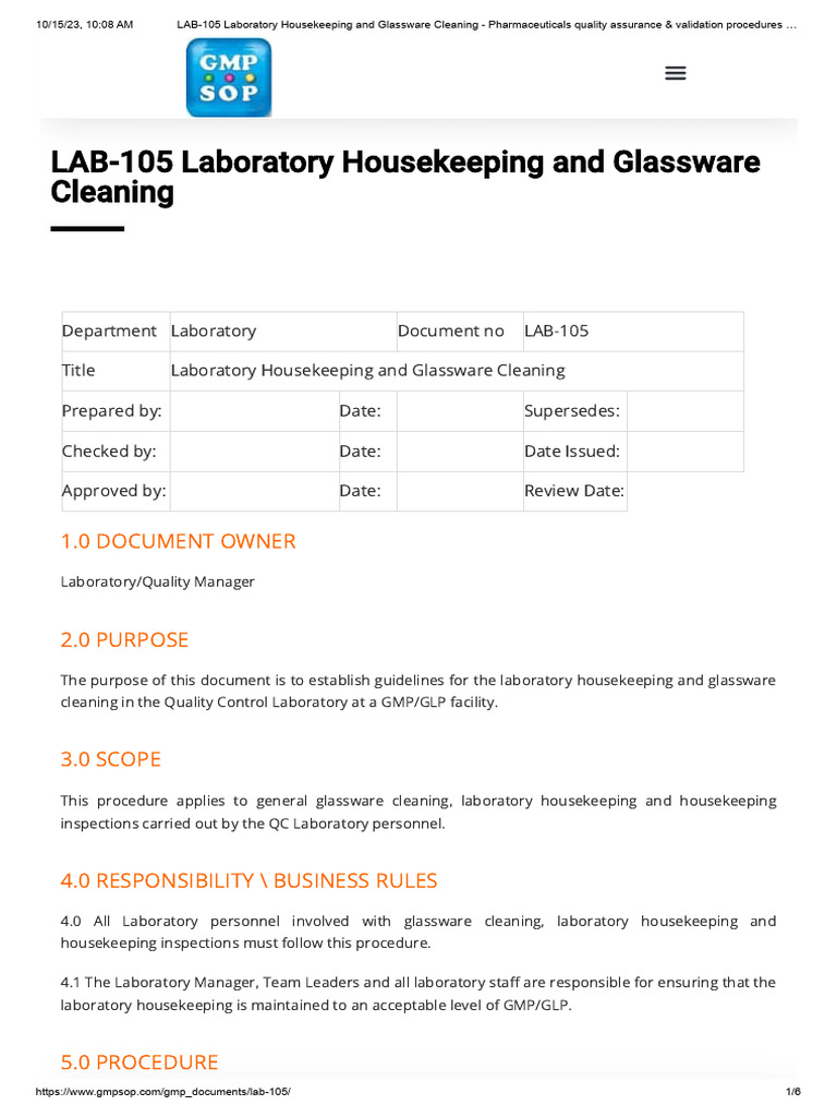 LAB-105 Laboratory Housekeeping and Glassware Cleaning ...