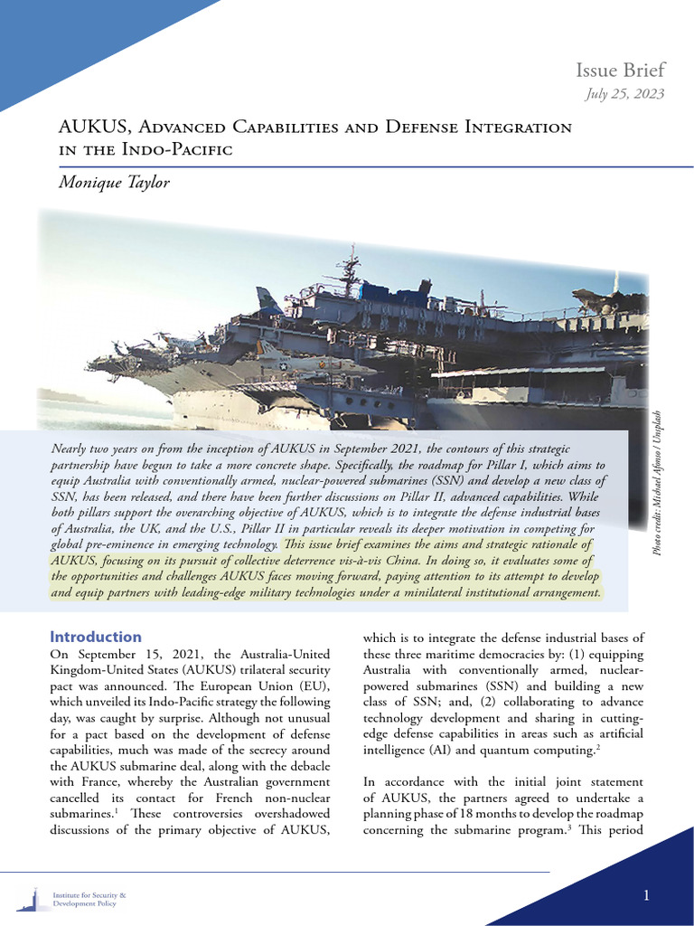 AUKUS, Advanced Capabilities and Defense Integration | PDF ...